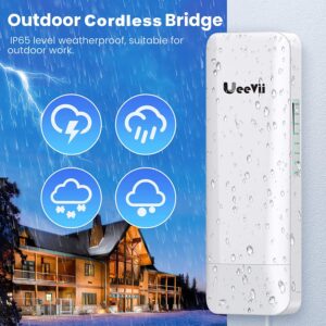 Wireless Bridge, Easy to Use, Point to Point 5.8G Outdoor Bridge with 14dBi Antenna, 9842 FT Long Range Working Distance 24V PoE Adapter 2 RJ45 Port for Extended Internet Signal to Next Building