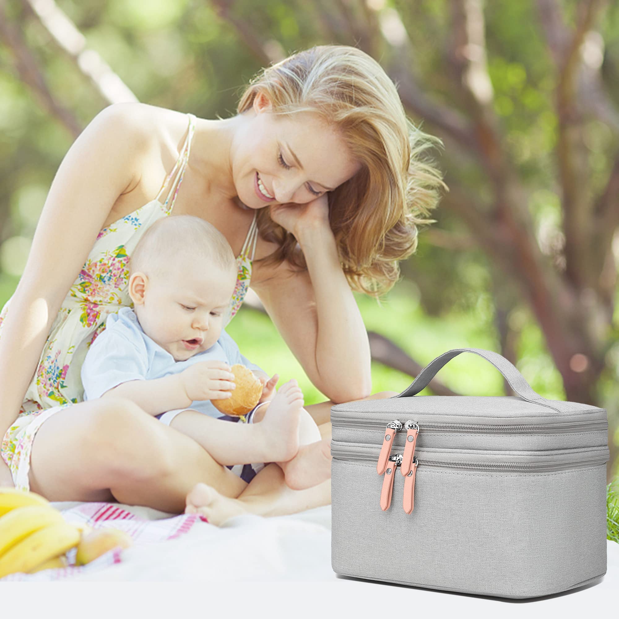 QIUXQIU Breast Pump Bag for Hands-Free Wearable Breast Pumps、Bottles,Pump Parts, and Storage Bag，Tote Bag，Multi-Function Breastmilk Cooler Bag Insulated Bag,with Cooler Including 1pcs Ice Pack(Gray)