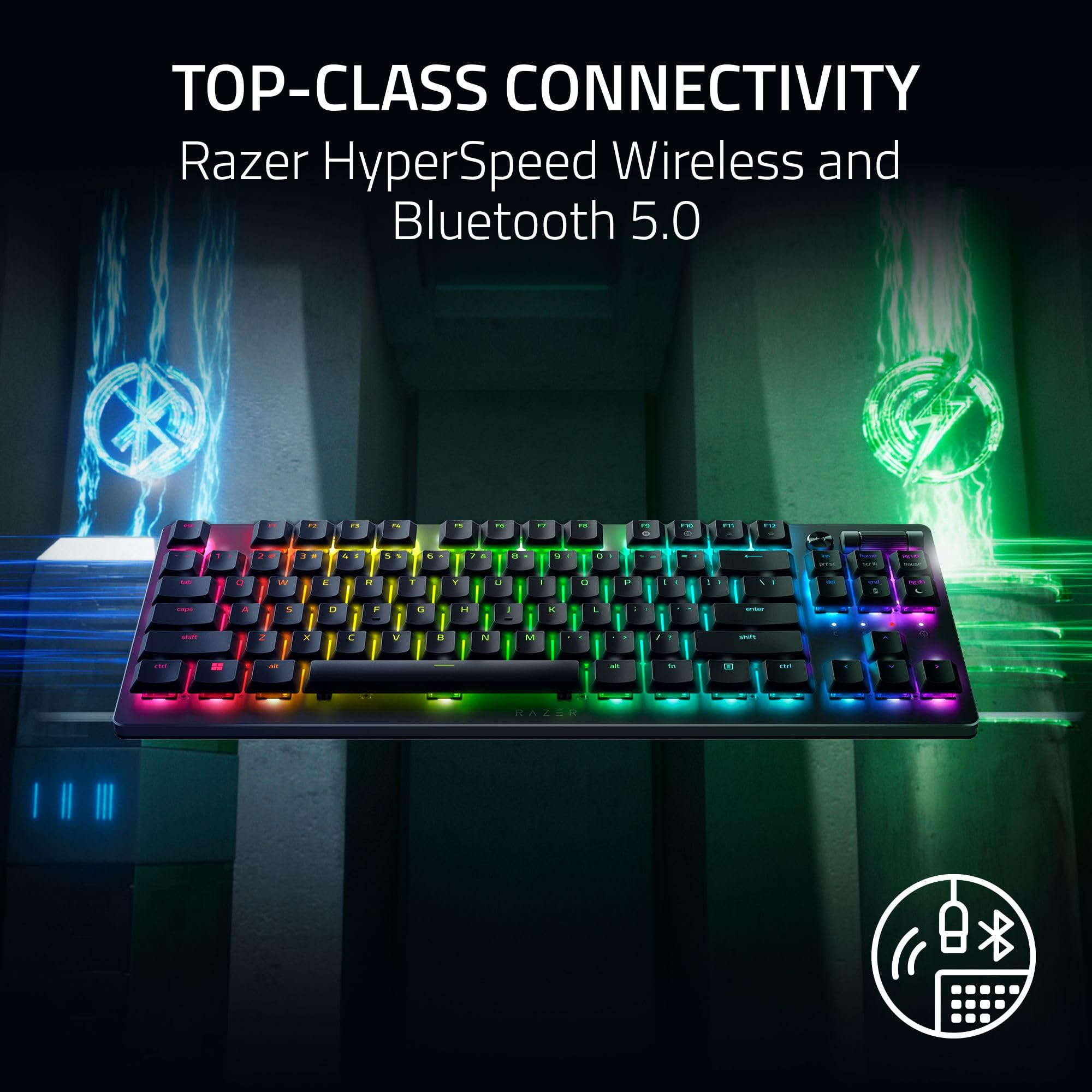 Razer DeathStalker V2 Pro TKL Wireless Gaming Keyboard: Low Profile Optical Switches Linear Red - HyperSpeed Wireless & Bluetooth - Chroma RGB - Up to 200 Hr Battery Snap Tap