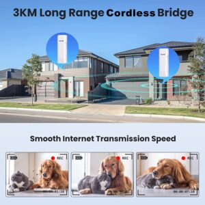 Wireless Bridge, Easy to Use, Point to Point 5.8G Outdoor Bridge with 14dBi Antenna, 9842 FT Long Range Working Distance 24V PoE Adapter 2 RJ45 Port for Extended Internet Signal to Next Building