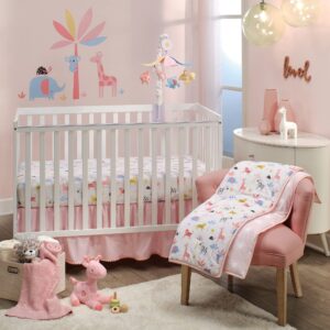 lambs & ivy snuggle jungle pastel safari cotton jersey 3-piece crib bedding set