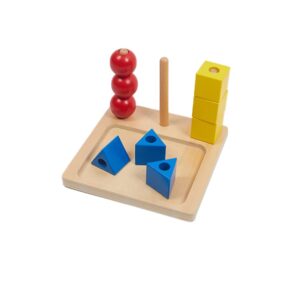 montessori toys for 1 2 3 years old - 3 colored cubes on wooden peg toys, baby game for color recognition shape sorter, montessori materials wooden sorting and stacking toys for boys and girls gift