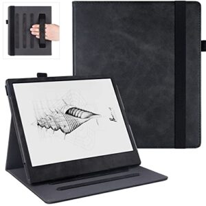 bozhuorui stand case for 10.3" boox note air4 c (2024)/boox note air3 c/note air3 b/w tablet (2023) - premium pu leather protective sleeve cover with hand strap/auto sleep/wake (rock black)