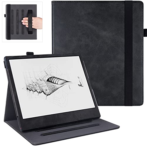 BOZHUORUI Stand Case for 10.3" Boox Note Air4 C (2024)/Boox Note Air3 C/Note Air3 B/W Tablet (2023) - Premium PU Leather Protective Sleeve Cover with Hand Strap/Auto Sleep/Wake (Rock Black)