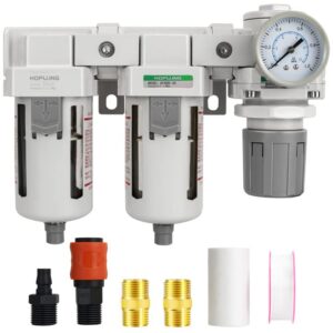 1/2" npt air dryer system, 5 micron particulate filter, 0.5＆0.01 micron coalescing filters, air pressure regulator combo, 0-150 psi gauge, semi-auto drain, poly bowl, metal bracket