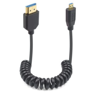 duttek 8k micro hdmi to hdmi coiled cable, 48gbps hdmi to micro hdmi 2.1 version, ultra thin micro hdmi male to hdmi male cable support dynamic hdr for 8k@60hz, 4k@120hz digital cameras 4ft/1.2m