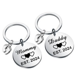 bnql daddy and mommy est 2024 keychain set new parent gifts pregnancy announcement gifts for mom first time parents gifts (daddy mommy 2024 keychain)