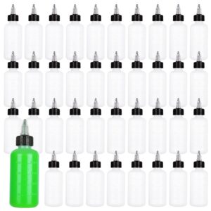 zoforty 40pcs 4 oz boston dispensing bottles, plastic squeeze bottles with twist top caps, boston round ldpe bottles for liquids oils art crafts kitchen household (120ml)