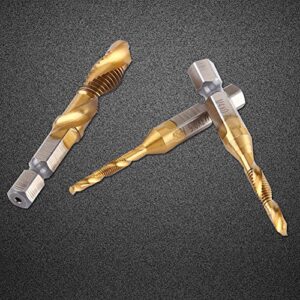 6pcs 1/4" Hex Metric Drill Tap Bit Set, Coated Thread Tap Screw Tapping Drill Bits, High Speed Steel, for Drilling, Tapping, Countersinking, M3, M4, M5, M6, M8, M10