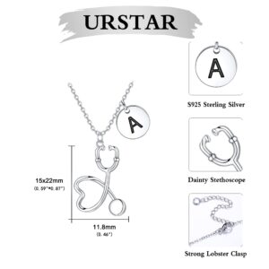 Nurse Gifts for Women, S925 Sterling Silver Initial Stethoscope Necklace for Nurse Medical Assistant RN Gifts for Nurses Week Gifts Nurse Graduation Gift for Medical Students Necklaces for Doctor (M)