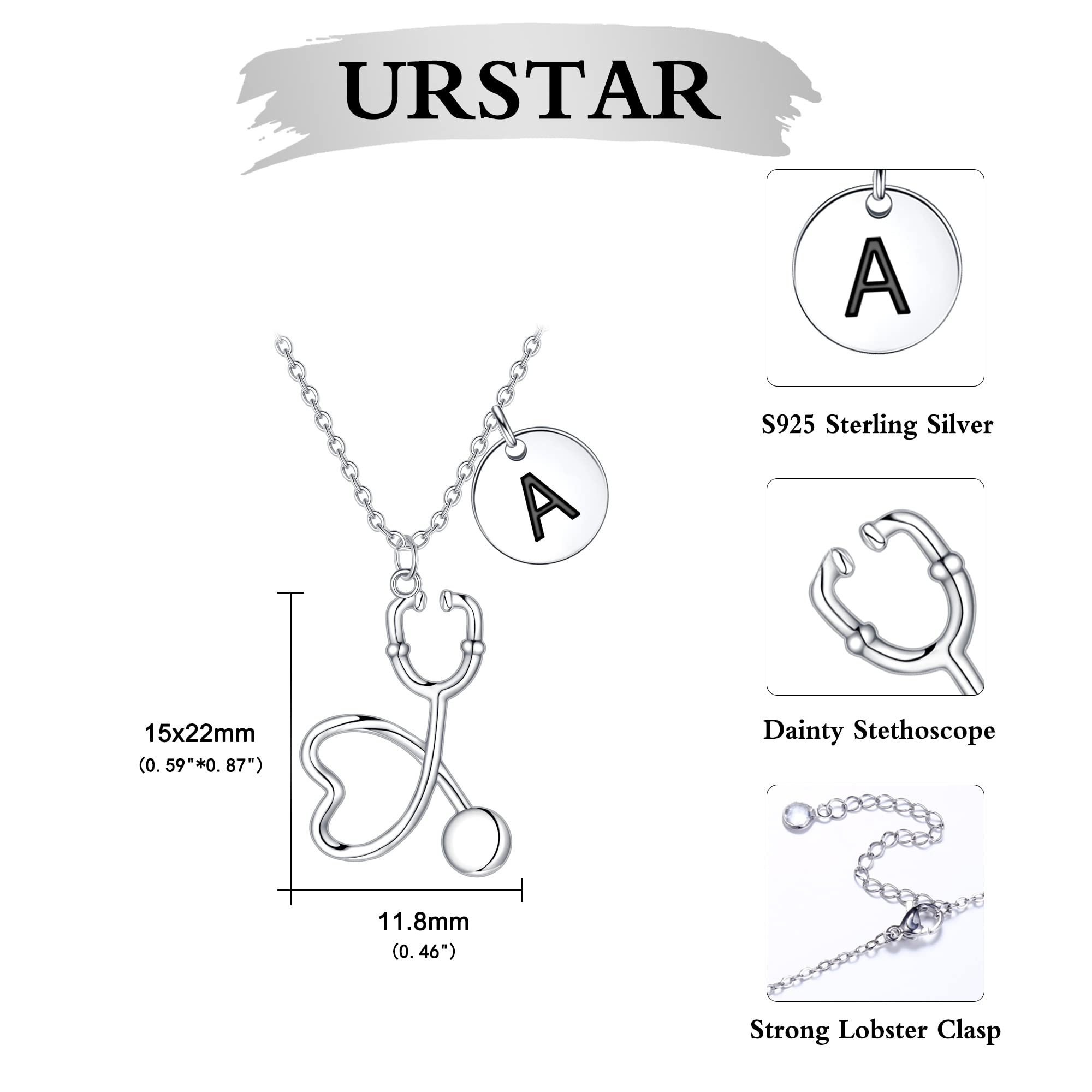 Nurse Gifts for Women, S925 Sterling Silver Initial Stethoscope Necklace for Nurse Medical Assistant RN Gifts for Nurses Week Gifts Nurse Graduation Gift for Medical Students Necklaces for Doctor (M)