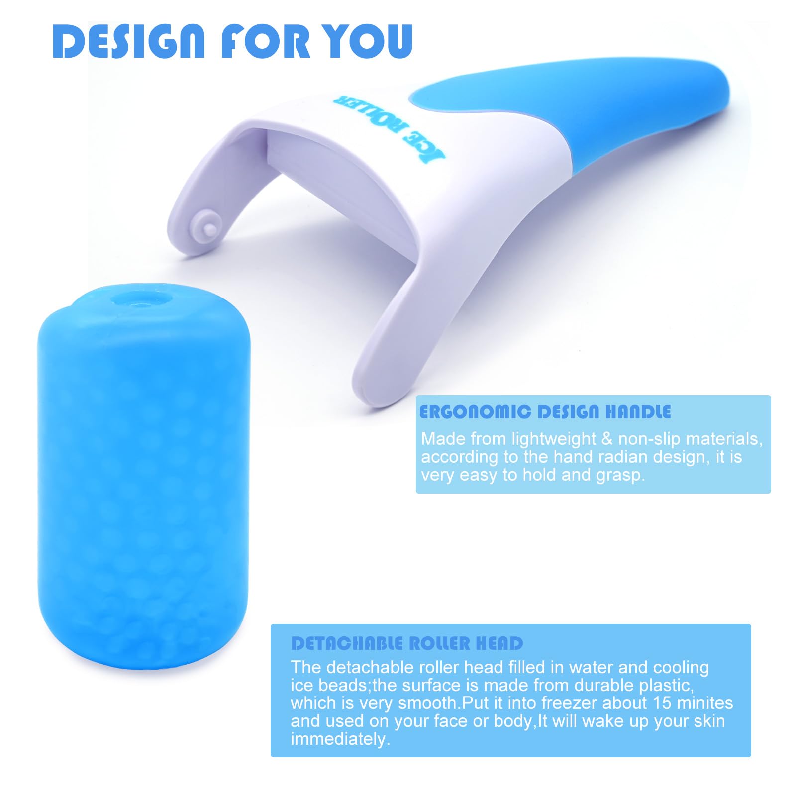 AFOUNDA Ice Roller - 2 Packs Facial Tools - Reduces Puffiness, Migraine Pain Relief & Energizes Skin - Ideal for All Skin Types(Blue+Pink)