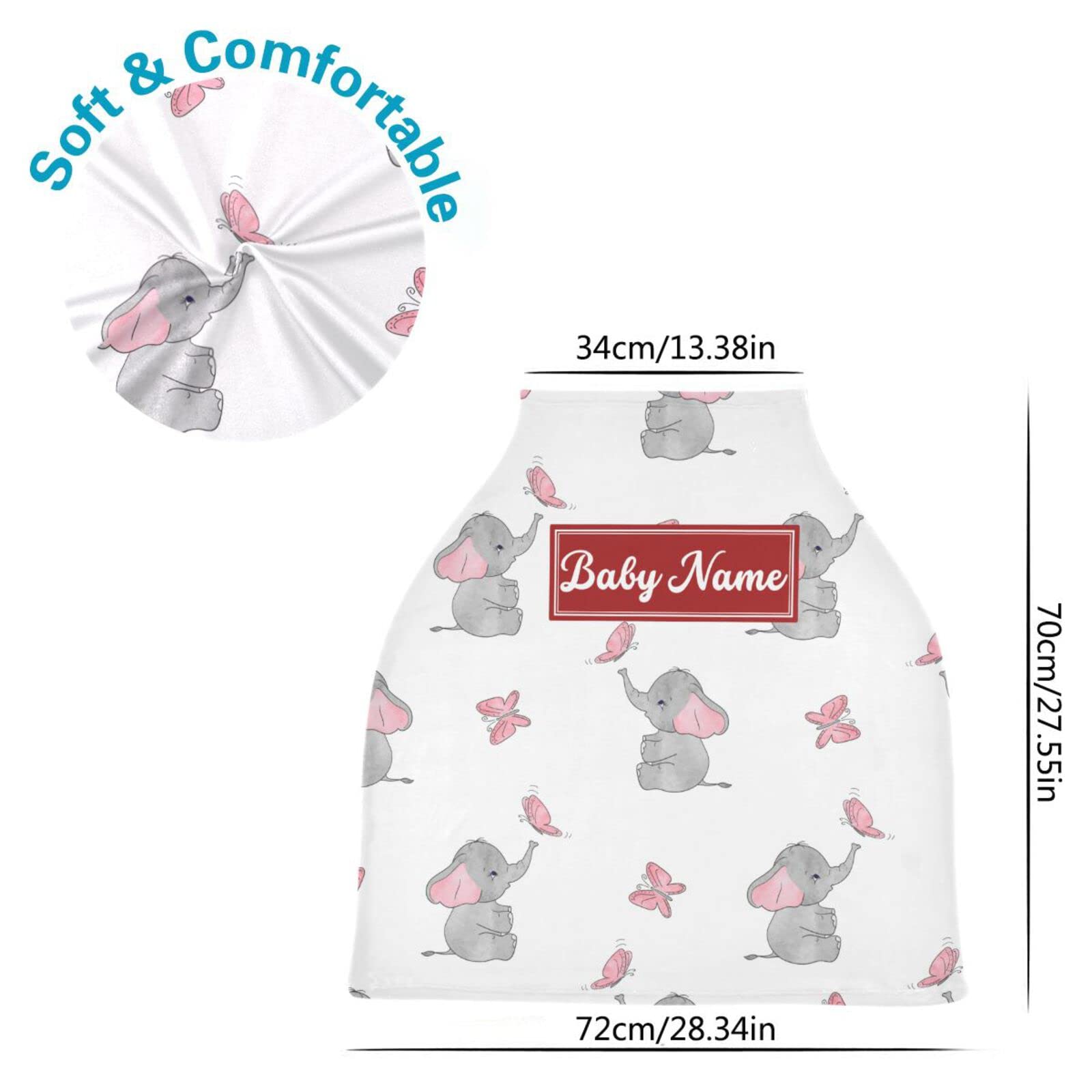 Personalized Baby Car Seat Cover Custom Name Nursing Cover Elephant Butterfly Breastfeeding Scarf Newborn Essentials for Baby