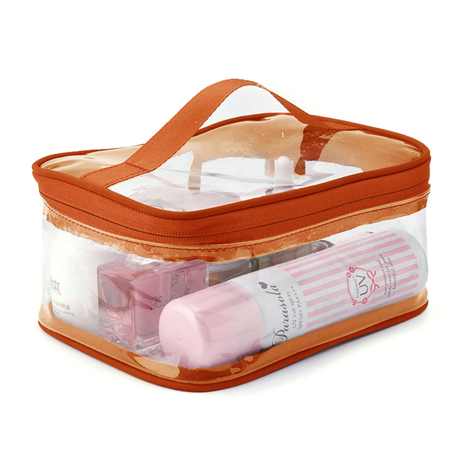 Transparent Makeup Bag Zipper Waterproof Handbag Portable Travel Storage Pouch 2 Pcs (Orange, Yellow)