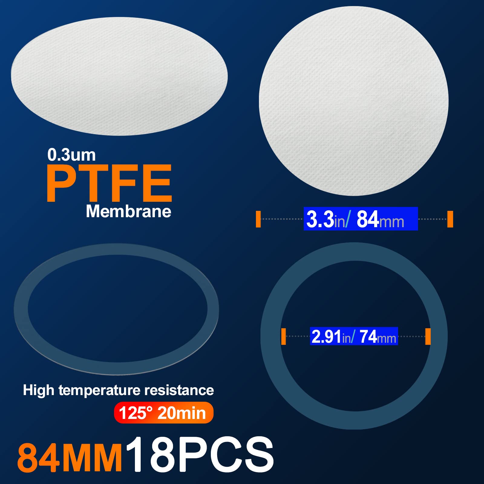 Synthetic Filter Paper Sticker 82mm 0.3 μm PTFE Filter Disc Strong Adhesive Patch for Wide Mouth Mason Jar Lid Mushroom Cultivation (18pcs)