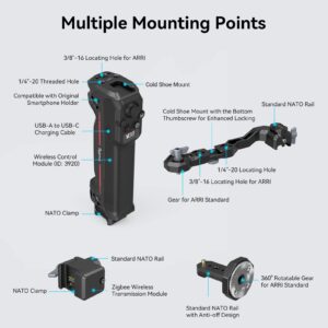 SMALLRIG Wireless Control Handle for DJI RS 2 RS 3 Pro, Foldable Handle with Control Module, Threaded Holes, Built-in Cold Shoe and NATO Rail - 3919