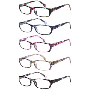 kerecsen reading glasses 5 pairs fashion ladies readers spring hinge with pattern print eyeglasses for women (mix color -2, 3.00)