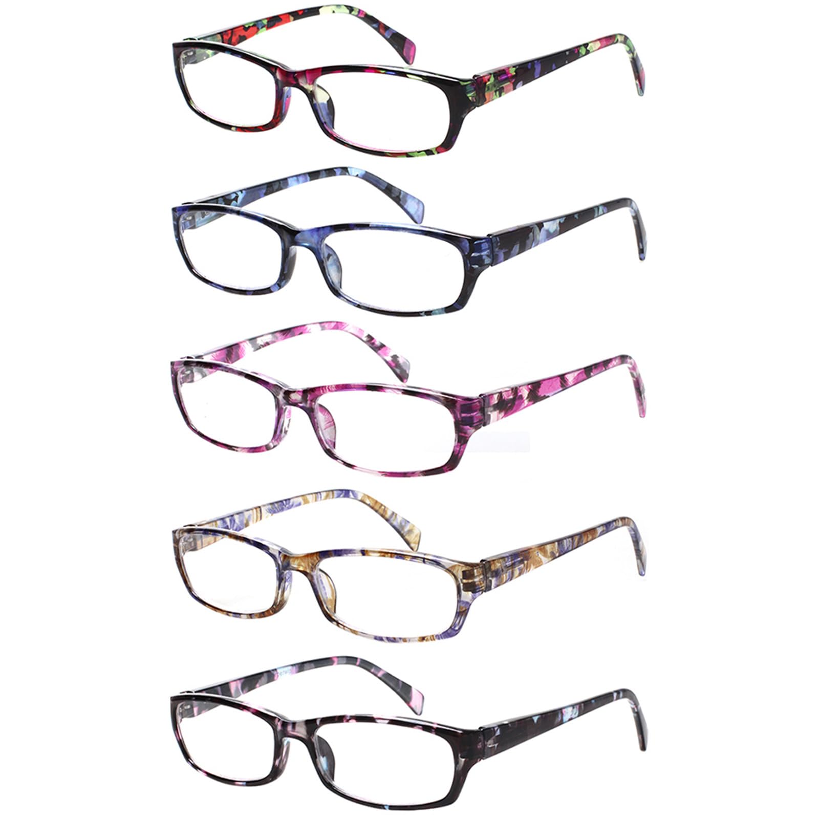 Kerecsen Reading Glasses 5 Pairs Fashion Ladies Readers Spring Hinge with Pattern Print Eyeglasses for Women (Mix Color -2, 3.00)