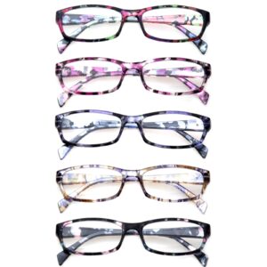 Kerecsen Reading Glasses 5 Pairs Fashion Ladies Readers Spring Hinge with Pattern Print Eyeglasses for Women (Mix Color -2, 3.00)