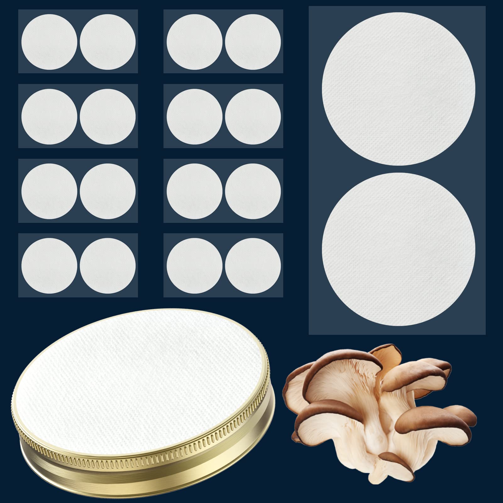 Synthetic Filter Paper Sticker 82mm 0.3 μm PTFE Filter Disc Strong Adhesive Patch for Wide Mouth Mason Jar Lid Mushroom Cultivation (18pcs)