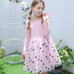 Kimoda Tutu Dresses for Girls Size 6-7 Pink Long Sleeve Toddler Dress Size 6 for Fall Winter Frocks Girls Size 7