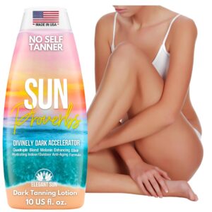 sun proverbs, tanning bed lotion, dark tan accelerator, outdoor indoor tanning lotion without bronzer, no dha white tanning lotion, natural bronzing coconut sun kissed lotion, by elegant sun