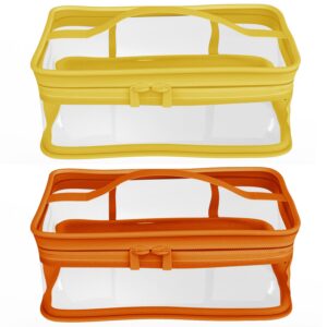 transparent makeup bag zipper waterproof handbag portable travel storage pouch 2 pcs (orange, yellow)