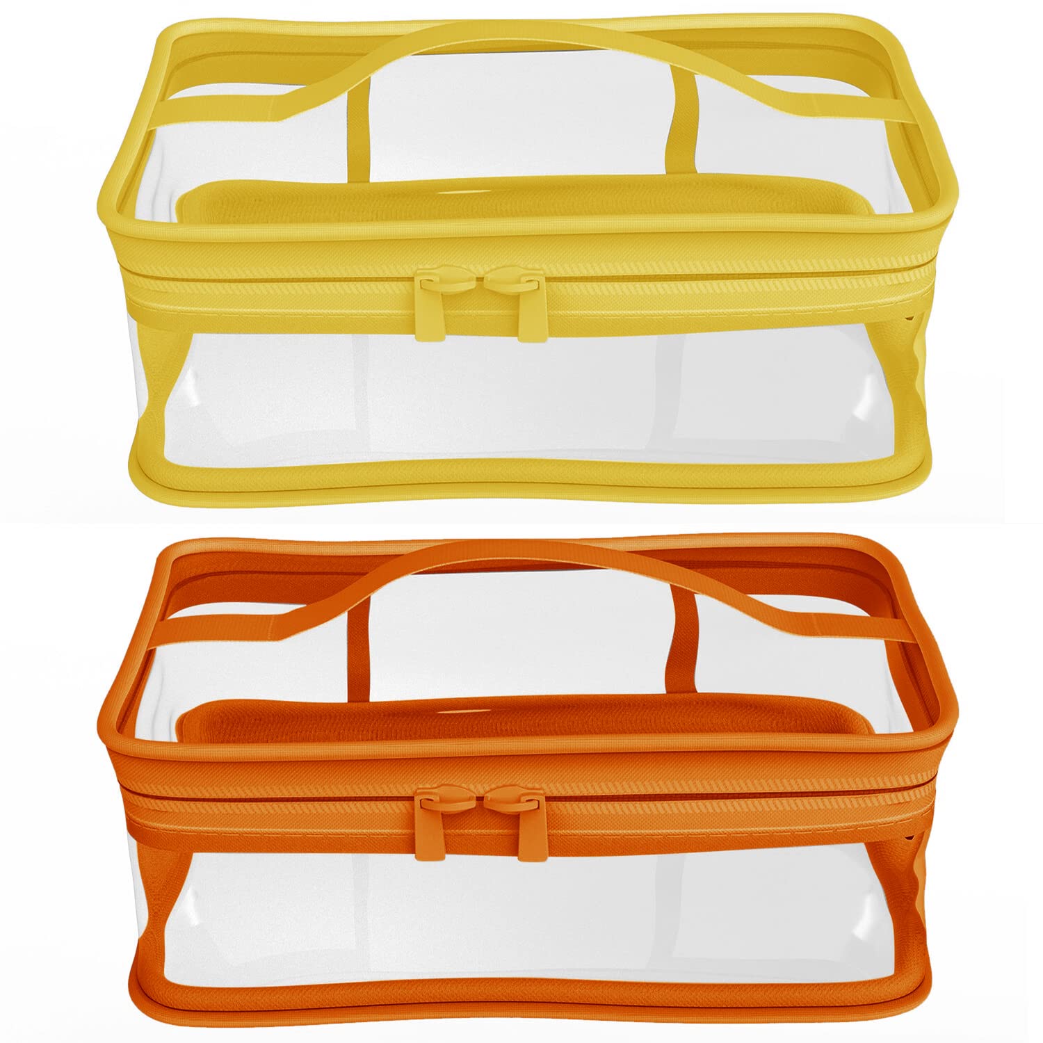 Transparent Makeup Bag Zipper Waterproof Handbag Portable Travel Storage Pouch 2 Pcs (Orange, Yellow)