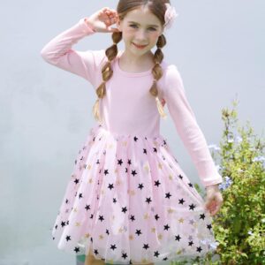 Kimoda Tutu Dresses for Girls Size 6-7 Pink Long Sleeve Toddler Dress Size 6 for Fall Winter Frocks Girls Size 7