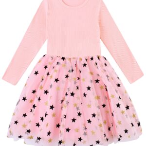 Kimoda Tutu Dresses for Girls Size 6-7 Pink Long Sleeve Toddler Dress Size 6 for Fall Winter Frocks Girls Size 7