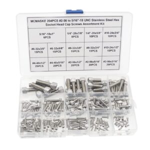 mcmaske #2-56#4-40#6-32#8-32#10-24 1/4"-20 5/16"-18 unc 304 stainless steel socket head cap screws assortment kit