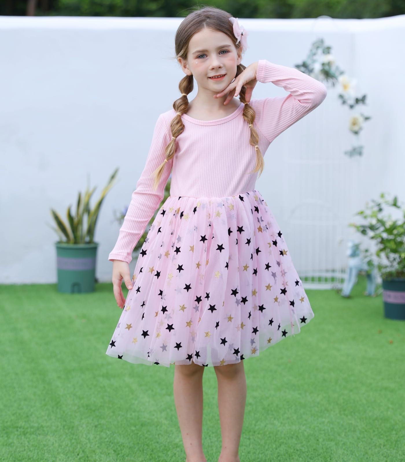 Kimoda Tutu Dresses for Girls Size 6-7 Pink Long Sleeve Toddler Dress Size 6 for Fall Winter Frocks Girls Size 7