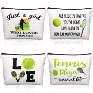 geosar 4 pieces tennis gifts makeup bag inspirational christmas gift for tennis player tennis bags for women tennis lover zipper cosmetic bags travel cosmetic pouch for birthday graduation