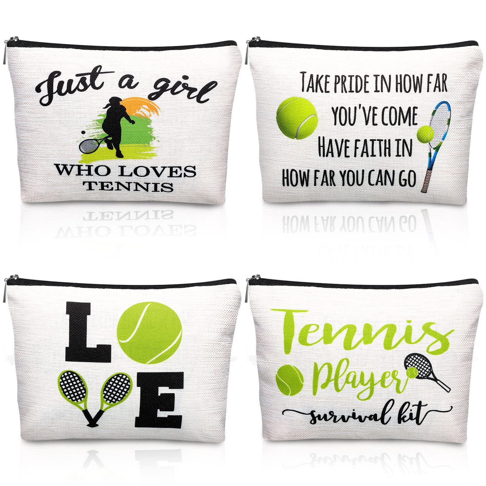 Geosar 4 Pieces Tennis Gifts Makeup Bag Inspirational Christmas Gift for Tennis Player Tennis Bags for Women Tennis Lover Zipper Cosmetic Bags Travel Cosmetic Pouch for Birthday Graduation