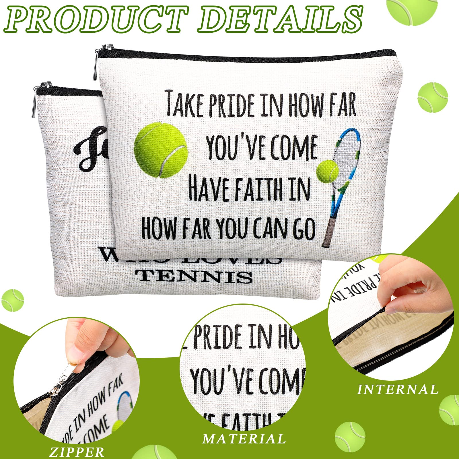 Geosar 4 Pieces Tennis Gifts Makeup Bag Inspirational Christmas Gift for Tennis Player Tennis Bags for Women Tennis Lover Zipper Cosmetic Bags Travel Cosmetic Pouch for Birthday Graduation