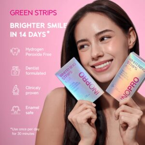 InoPro Teeth Whitening Strips 14 Treatments Kit - Teeth Whitener, Peroxide Free, Enamel Safe Green White Strips, Deep Stains Removal - Instant Teeth Whitening Without The Harm (28 Strips)