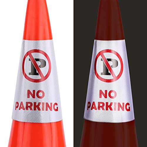 BATTIFE 6 Pack NO Parking Reflective Collars Stickers for Traffic Safety Cones, 360° High Visible Signs for Driveway Road Outdoor Use