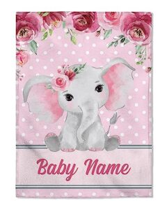 flochil personalized baby blankets, custom baby blanket - baby blanket with name for girls, best gift for baby, newborn elephants plush fleece (30x40)