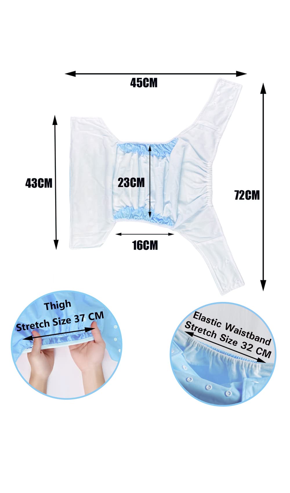 CutiePlusU Adult Cloth Diaper Washable Adult Pocket Nappy Cover Adjustable Reusable Breathable Leak Free - Blue