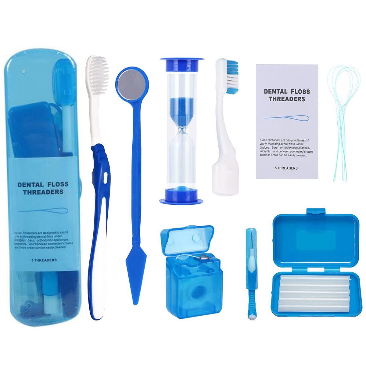 Braces Cleaning Kit for Teeth, Portable Orthodontic Toothbrush Kit Oral Care Dental Travel Kit - Interdental Brush Dental Wax Dental Floss Toothbrush Box (Blue B)