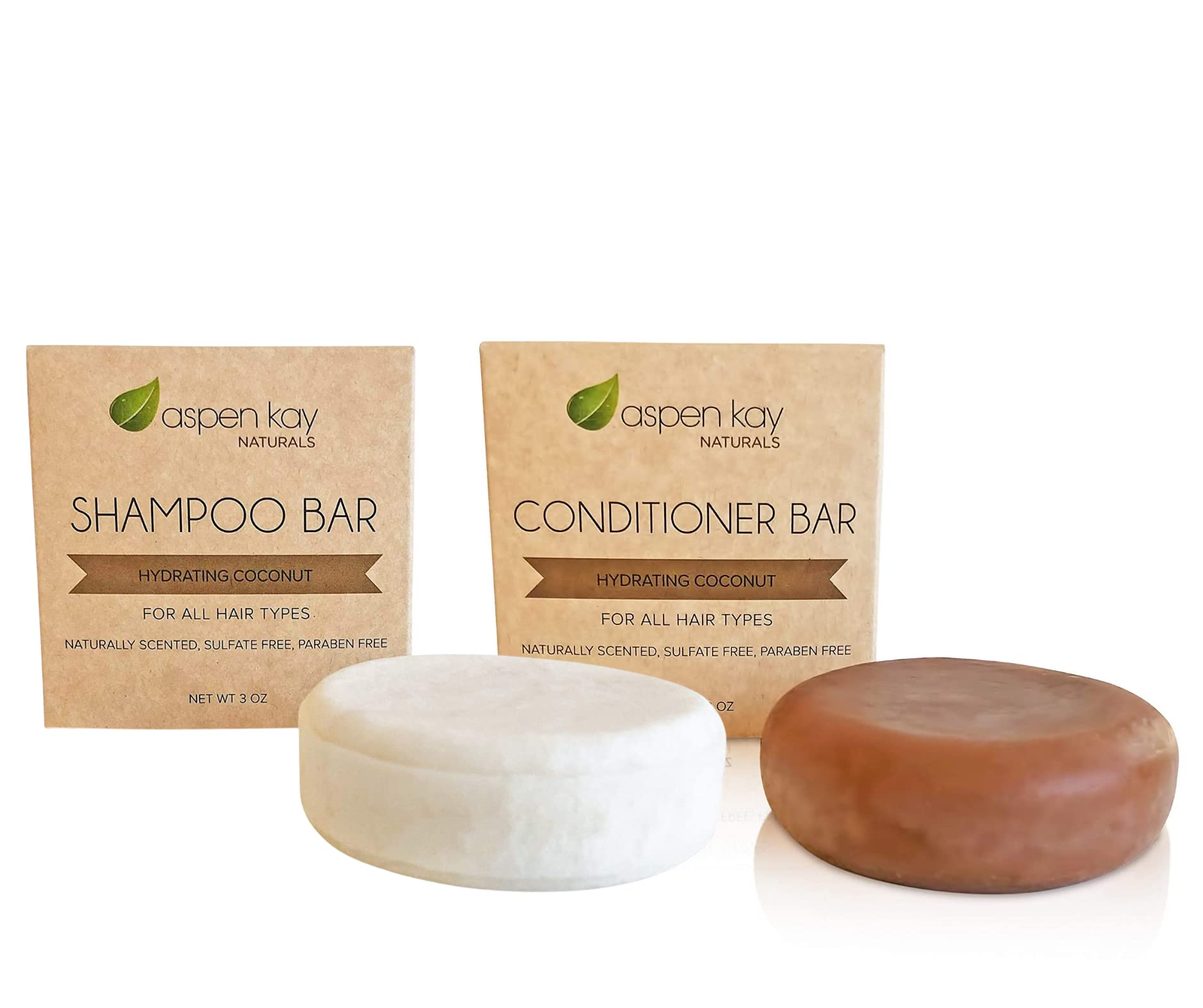 Solid Shampoo and Conditioner bar set, Organic Ingredients, All Hair Types, Sulfate-Free, Cruelty-Free & Vegan. One 3 ounce and one 2.3 ounce bars (Hydrating Coconut)