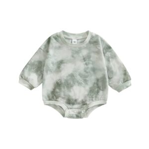 endorothii infant baby boy girl fall clothes tie dye sweatshirt romper oversized crewneck bodysuit long sleeve outfit (green tie dye, 6-12 months)