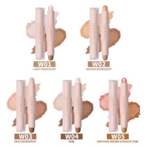 KIMUSE 2Color Dual Cream Contour Stick, Highlight & Contour Bronzer Stick, Long Lasting & Waterproof Contour Sticks Kit for Light Skin Face Makeup