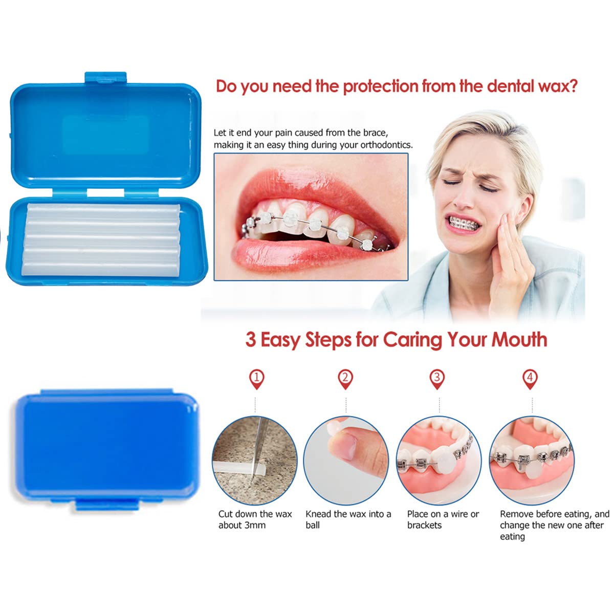 Braces Cleaning Kit for Teeth, Portable Orthodontic Toothbrush Kit Oral Care Dental Travel Kit - Interdental Brush Dental Wax Dental Floss Toothbrush Box (Blue B)