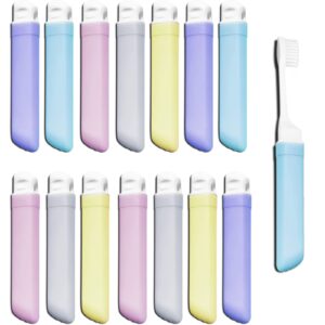 igoolee 15 packs colourful folding toothbrush bulk portable folding travel toothbrush with containers for travel camping business trip