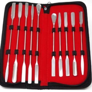 10 PCS Micro Lab Spatula Sampler Set Stainless Steel Double Ended MutliPurpose Square, Scoop, Round & Tapered Arrow End, 7"+9" Length