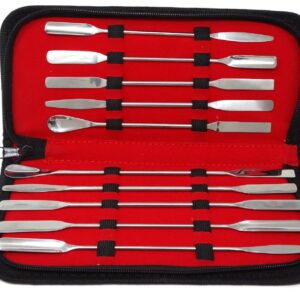 10 PCS Micro Lab Spatula Sampler Set Stainless Steel Double Ended MutliPurpose Square, Scoop, Round & Tapered Arrow End, 7"+9" Length