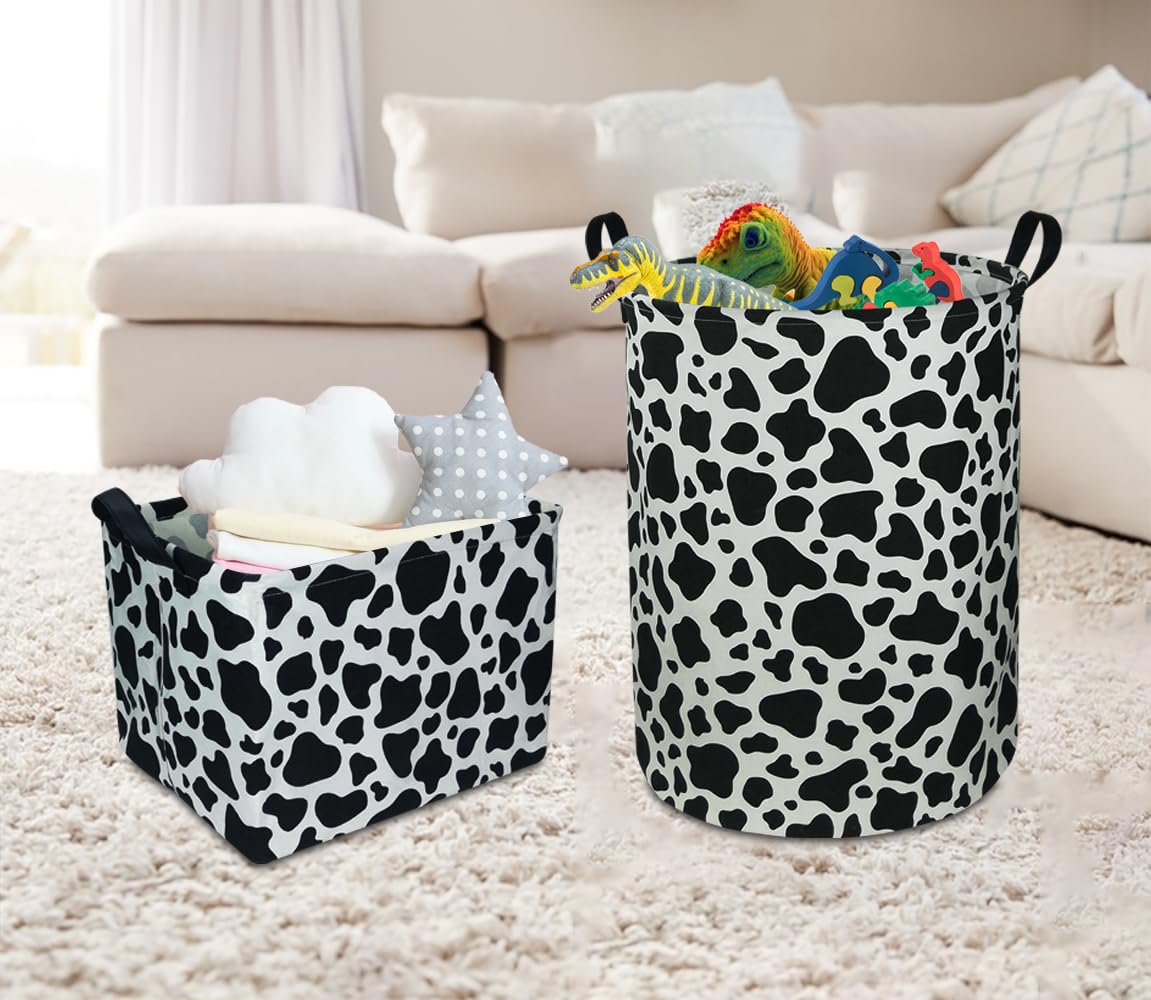 NTAOHAMPER Cow Laundry Basket,Collapsible Baby Nursery Hamper,Waterproof Kids Toys Storage Bin with Handles for Bedroom,Room Decor,Gift Basket(Cow Stria)