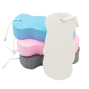 BESOBELLA Exfoliating Sponges (4 pcs) - Super Soft exfoliating Bath Shower Sponge - Removes Dead Skin and Impurities from Body - Great for Adults and Children - Pink & Blue & White & Gray