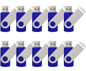 hwjk usb 2.0 128mb flash memory stick drive swivel thumb drives bulk 10 pack, with led indicator, 10 x removable white labels (10pcs 128mb blue)